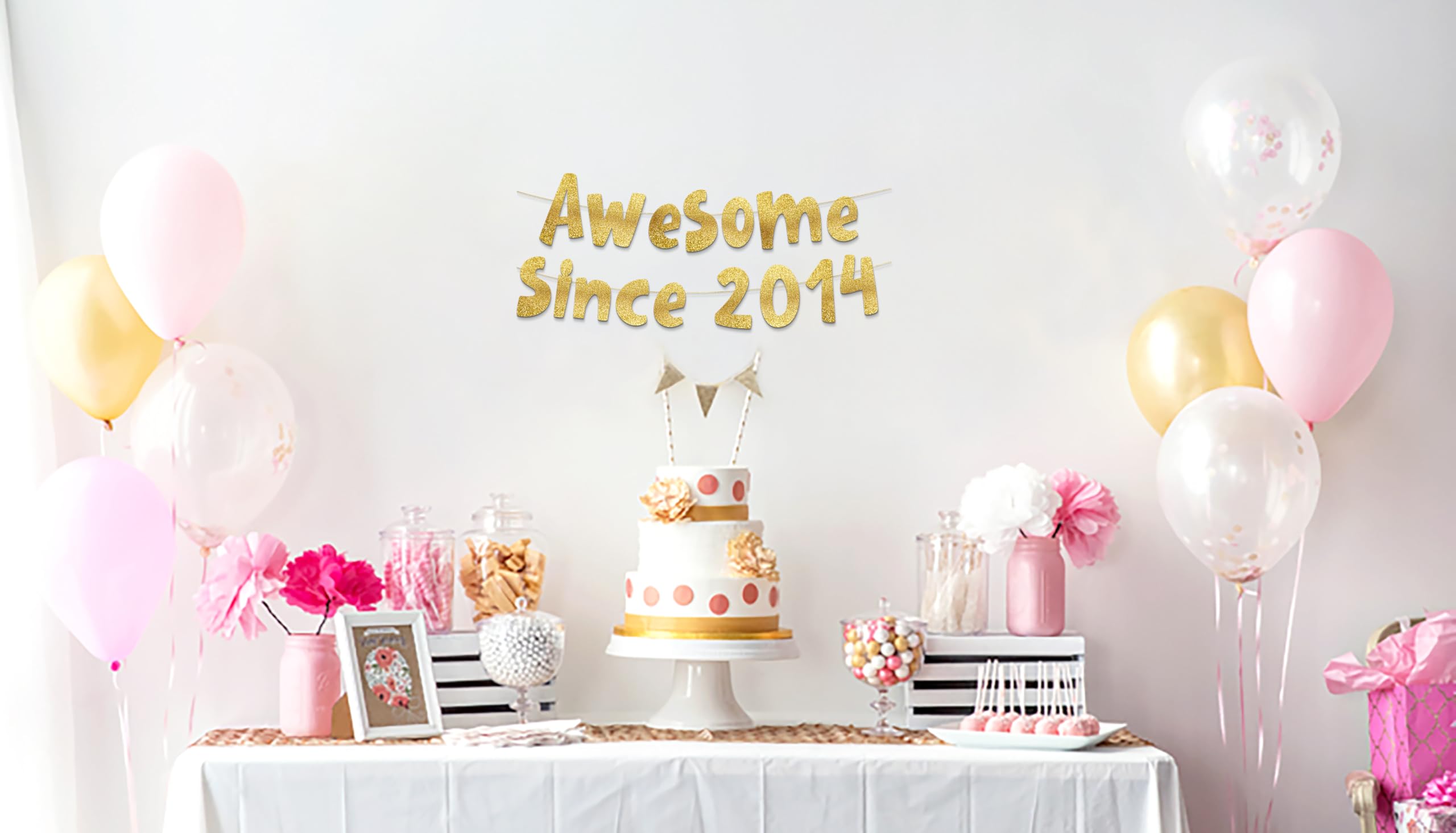 Awesome Since 2014 Gold Glitter Banner - 10th Birthday and Anniversary Party Decorations