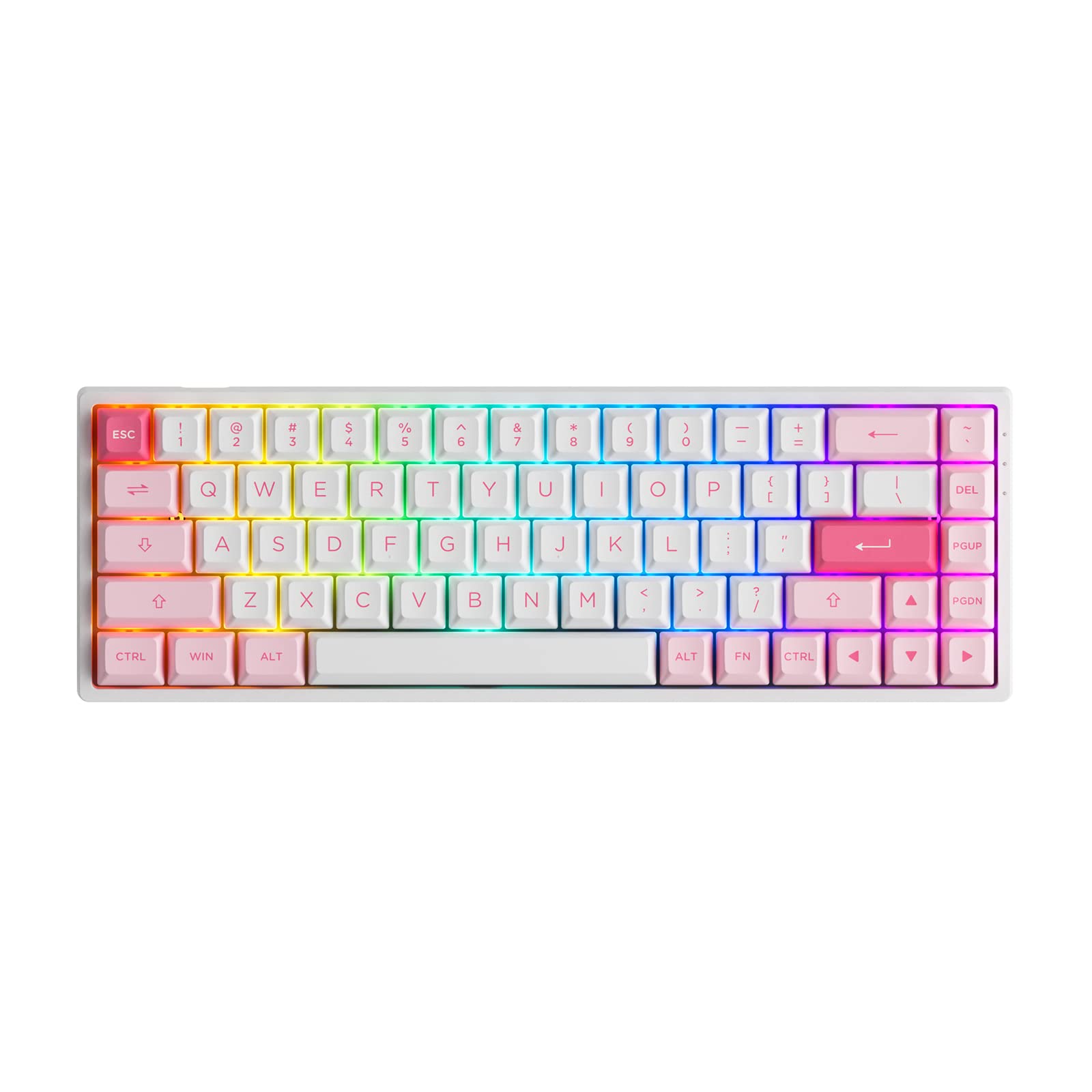 Akko 3068B Plus Prunus Lannesiana 65% Percent Hot Swappable Pink Mechanical Keyboard Wireless with Extra 90pcs Jelly Black Linear Switches, Wired/Bluetooth RGB Gaming Keyboard with PBT Keycaps