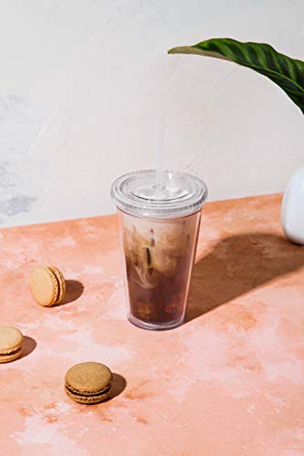Maars Classic Insulated Tumblers 16 oz | Double Wall, Reusable Plastic Acrylic - Clear | Perfect for Parties, Birthdays, Customization - 4 Pack