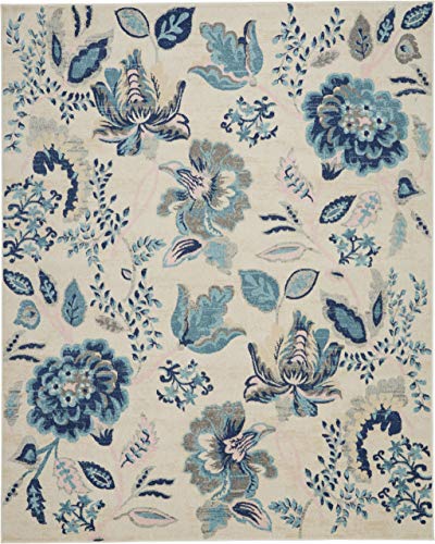Nourison Tranquil Floral Ivory/Light Blue 8' x 10' Area -Rug, Easy -Cleaning, Non Shedding, Bed Room, Living Room, Dining Room, Kitchen (8x10)