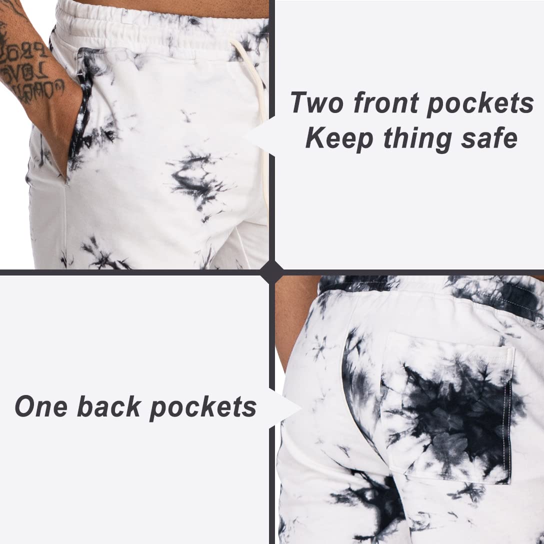 AIMPACT Men's Tie Dye Shorts Bodybuilding Workout Cotton Gym Shorts with Pockets(PinkWhiteS)