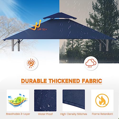 Akeacubo Replacement Canopy Cover with Double Tiered Roof Fit for 5'x8' BBQ Grill Gazebo Model L-GG001PST、L-GZ238PST (Navy Blue)