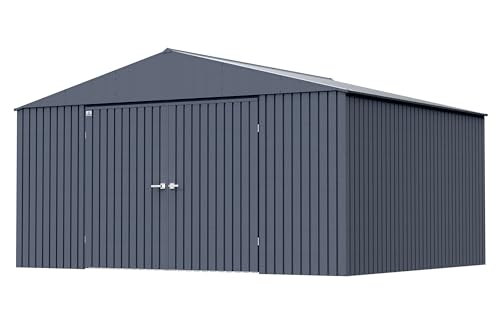 Arrow Shed Elite 14' x 12' Outdoor Lockable Gable Roof Steel Storage Shed Building, Anthracite