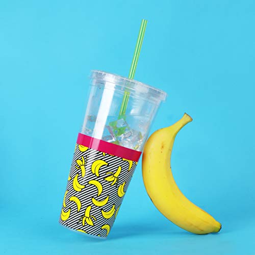 Mustard Banana Double Wall Plastic Straw Cup, 20oz, 568ml, Large