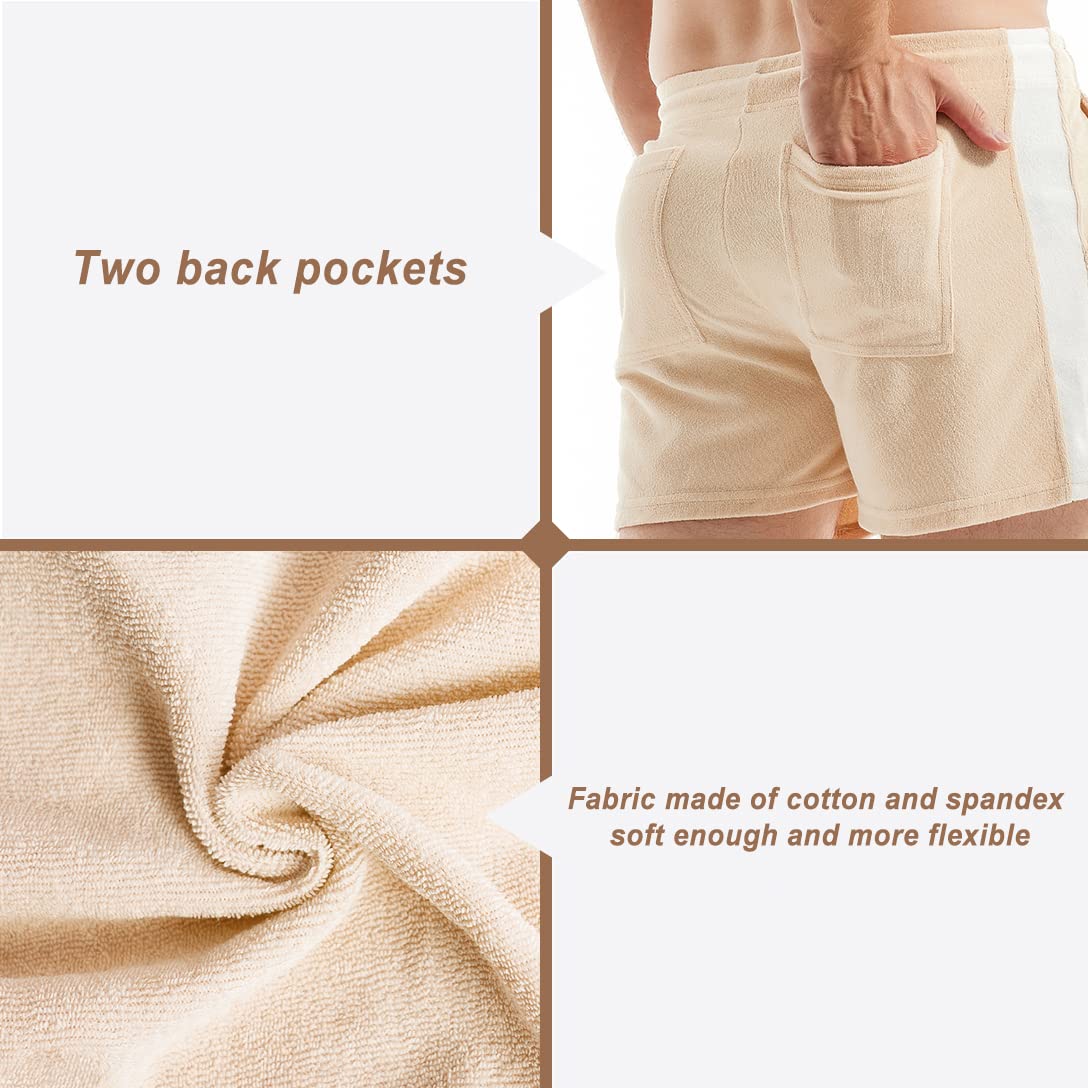 AIMPACT Mens Lounge Jogger Shorts Breathable Active Shorts Color Block 5 Inch Casual Towel Cloth Utility Shorts Khaki Medium