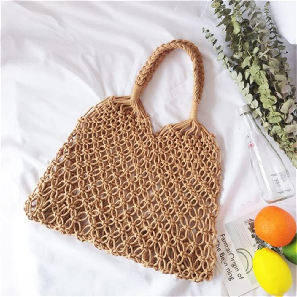DFUF Round Straw Beach Bag Vintage Handmade Woven Shoulder Bag Raffia Circle Rattan Bags Bohemian Summer Vacation Casual Bags (Color : Brown)