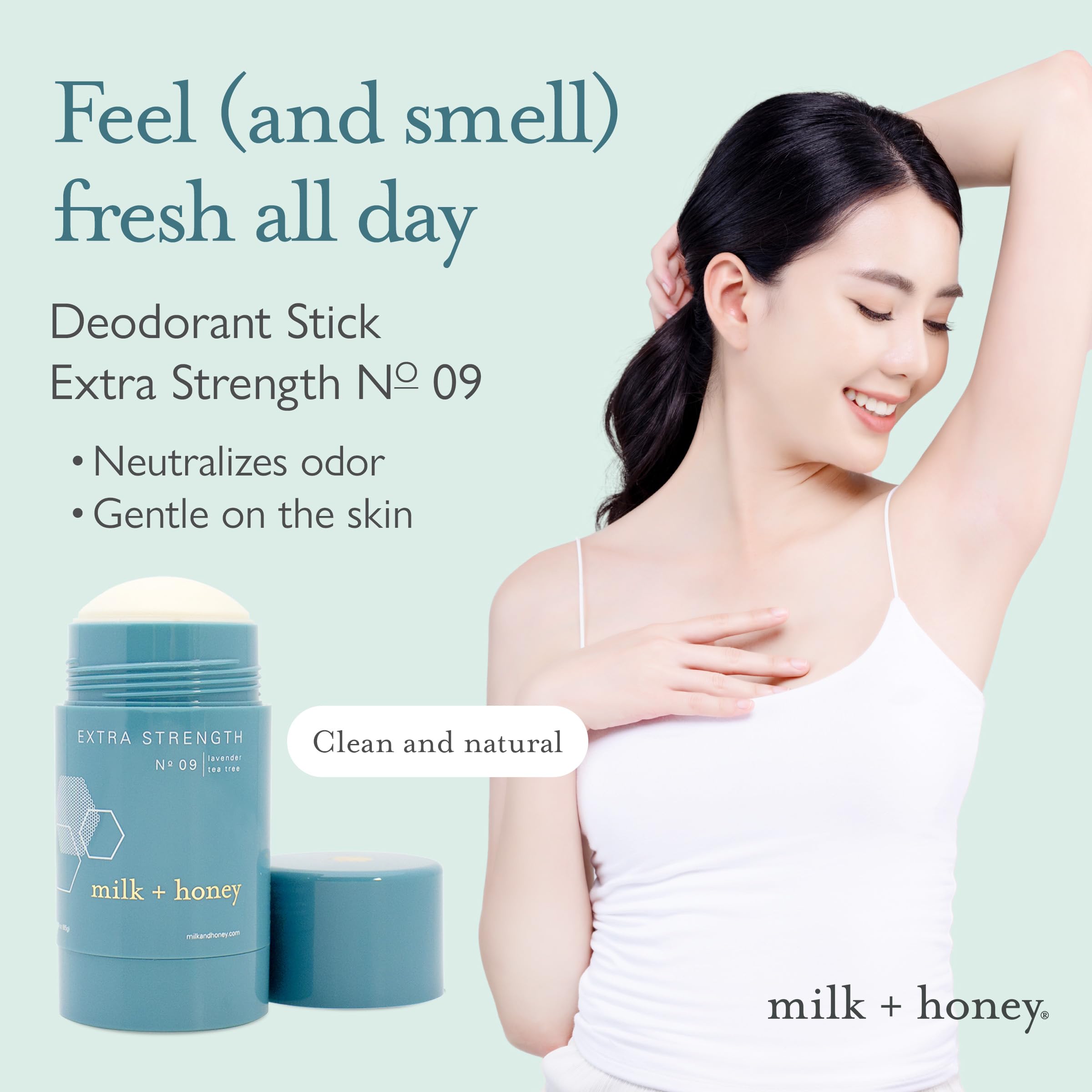 milk + honey Extra Strength Deodorant No. 09, Aluminum Free Deodorant for Women and Men, Natural Deodorant Gentle on the Skin, Lavender and Tea Tree scent