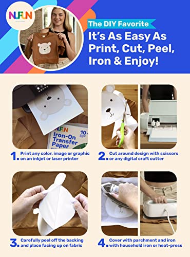 NuFun Activities Printable Iron-on Heat Transfer Paper for T Shirts, Dark Fabrics, 5 Sheets 8.5 x 11 inch, Long Lasting, Durable, Professional Quality, Easy DIY, Non-Toxic, Made In the USA