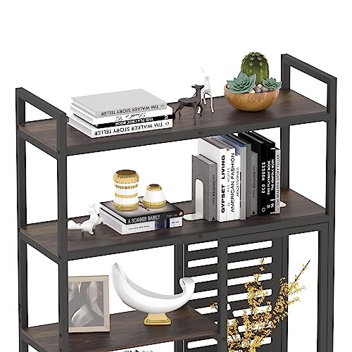 Anivia 5-Tier Modern Adjustable Bookshelf Wood Bookcase Shelves with Metal Frame for Home Office, Cherrywood and Black