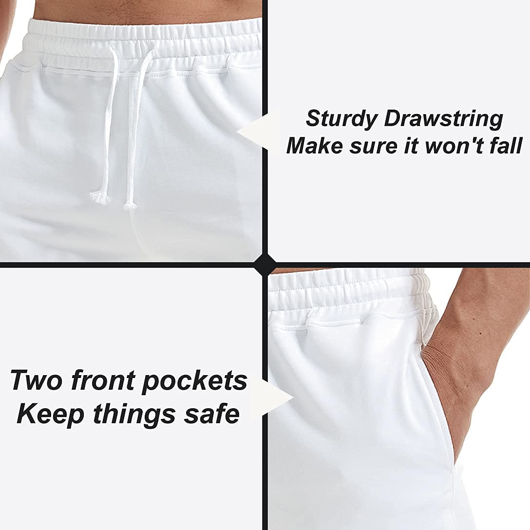 AIMPACT Mens Short Athletic Running Sweat Shorts 5 Inch Inseam Cotton Soft Lounge Jogging Workout Gym Casual Shorts with Pockets (White M)