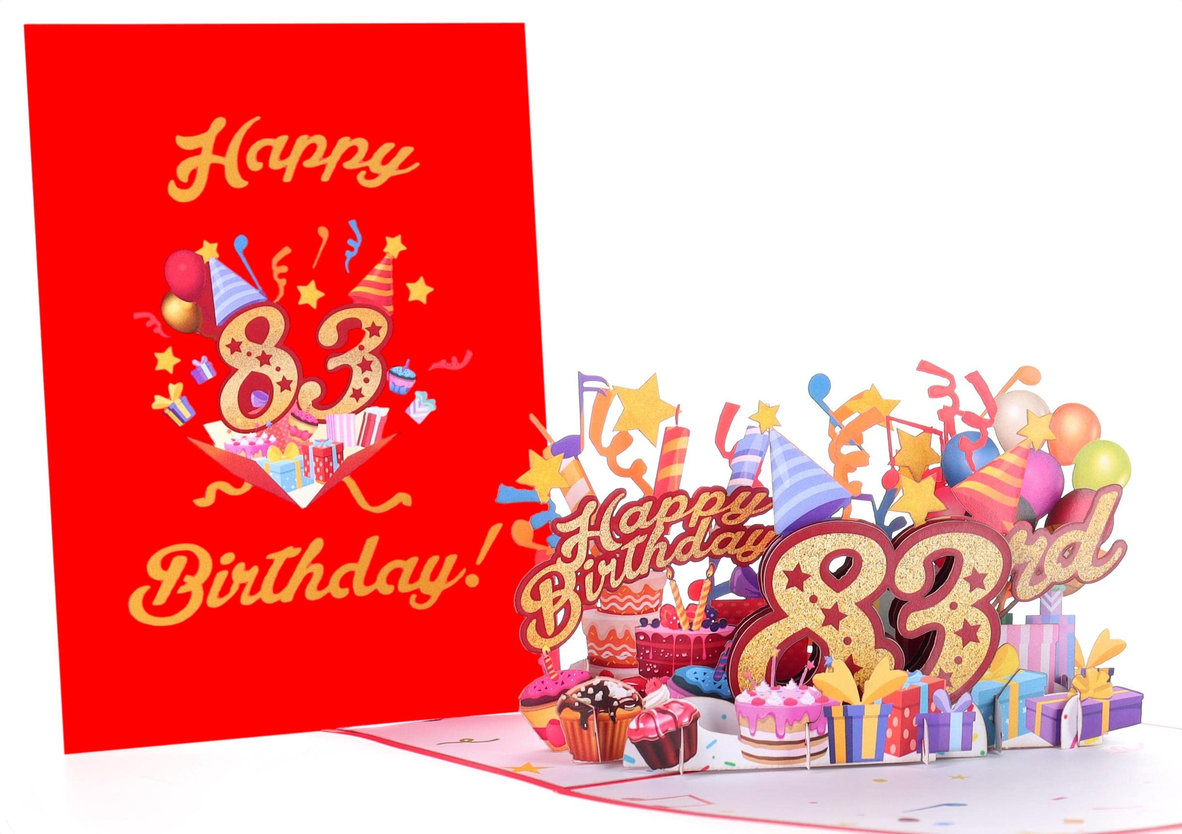 iGifts And Cards Happy 83rd Red Birthday 3D Pop Up Greeting Card – Awesome 83 Birthday Card For Woman, Man, Happy Eighty Three Birthday Gift For Mom, Dad, Wife, Husband Present, 5" X 7"