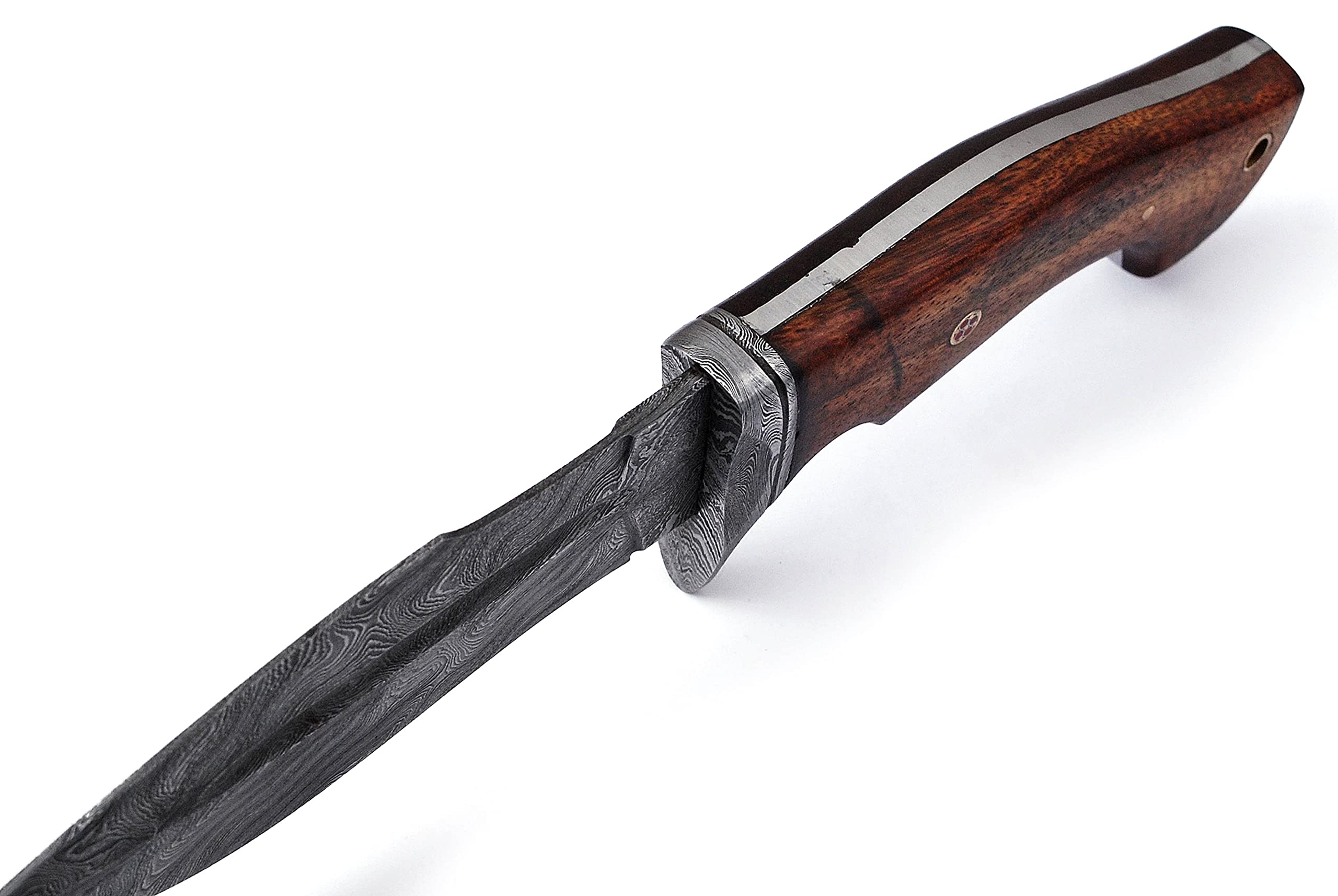 Ace Knife Full Tang Handmade Damascus Hunting Knife - Rose Wood Handle - Fixed Blade Knife with Leather Sheath-Camping Knife Ideal Gift for Men