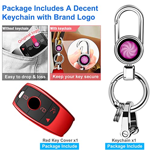 Becoci Compatible with Mercedes Benz Key Fob Cover with Keychain, Key Fob Case for Mercedes Benz A B C E G S Class,CLA CLS GLA GLB GLC GLE GLS, AMG GT, EQA EQB EQC, Premium Key Shell, Red