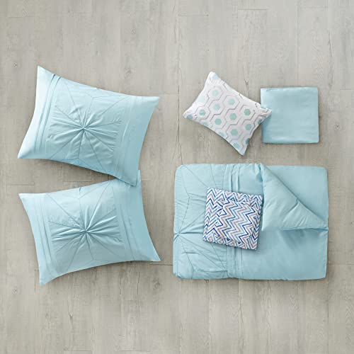 Intelligent Design Toren Complete Bag Tufted Embroidered Comforter with Sheet, Season Bedding Set, Full, Aqua