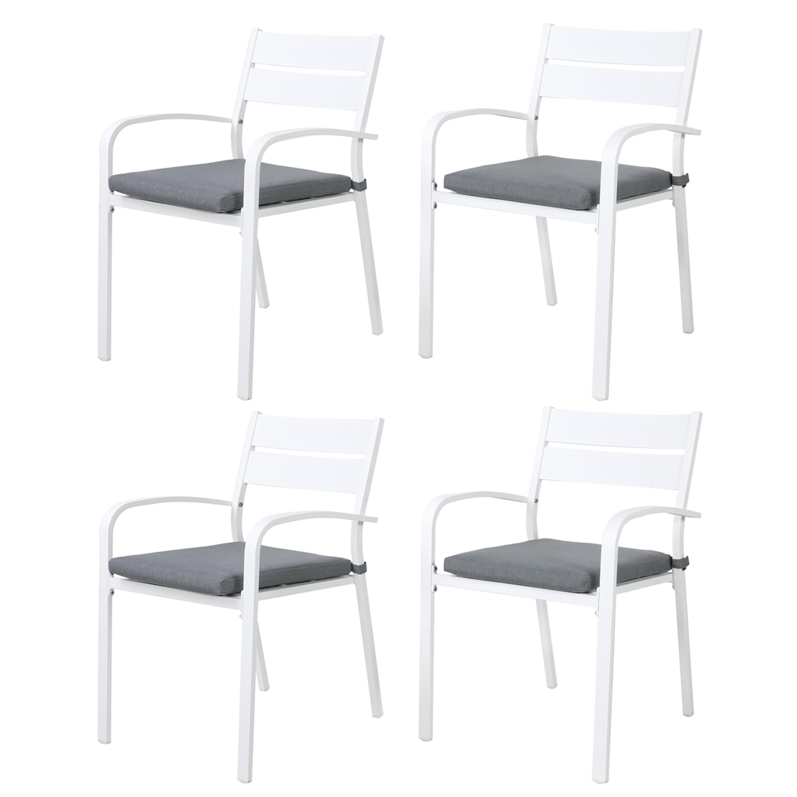 Soleil Jardin Outdoor Aluminum 4-Piece Patio Dining Chairs with Cushions, Stackable Bistro Chairs for Balcony, Garden, Backyard, White Finish & Grey Cushion