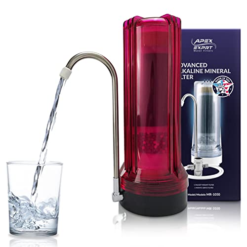 APEX MR-1050 Countertop Water Filter, 5 Stage Mineral pH Alkaline Water Filter, Easy Install Faucet Water Filter - Reduces Heavy Metals, Bad Taste and Up to 99% of Chlorine - Red