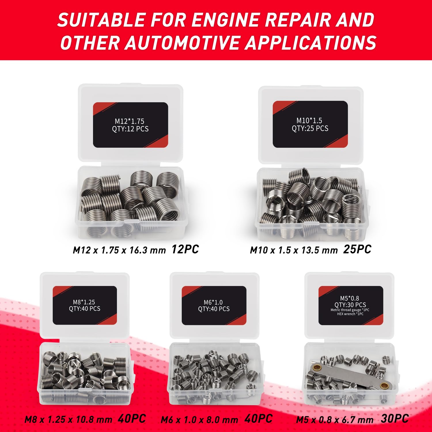 AKM 338Pc Thread Repair Kit, HSS Drill Helicoil Repair Kit SAE&Metric,1/4" 5/16" 3/8" 7/16" 1/2" M5 M6 M8 M10 M12 Kit with Thread Gauge