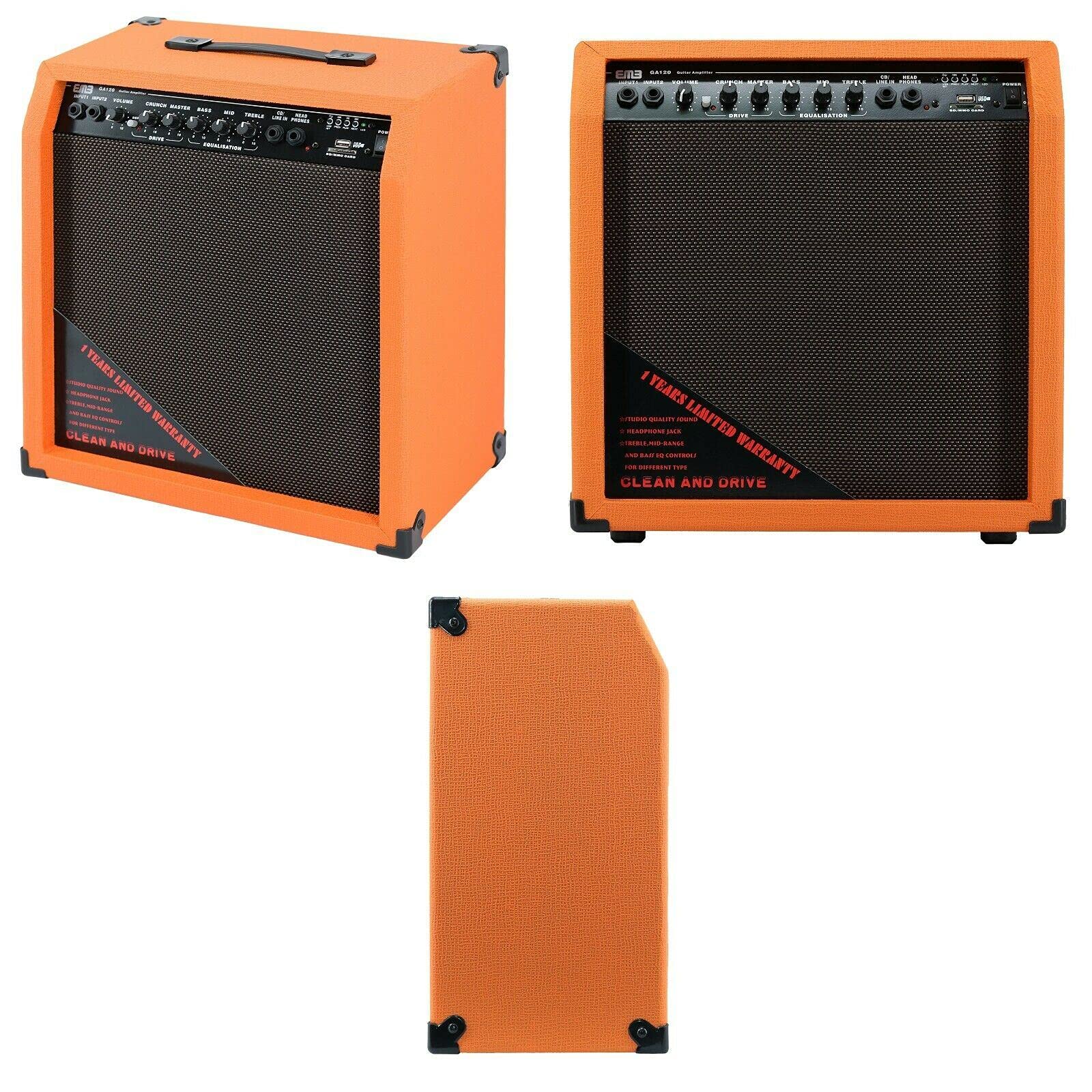 EMB GA120 600W 12" Electric Guitar Amplifier Speaker Portable Powerful Studio and Stage Cabinet PreAMP – with Built in Headphone Jack and 2 Inputs and SD USB AUX Bluetooth (Yellow)