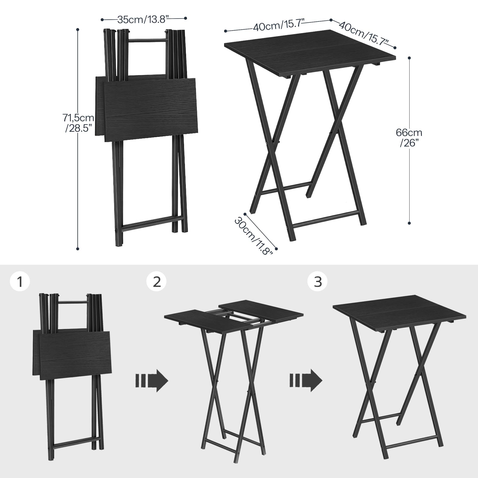 HOOBRO Folding TV Tray Table, Wooden TV Tray, Portable Sofa Side Table, Industrial Snack Table End Table for Small Spaces, Space-Saving, Easy to Install and Fold, Black BB27BZ01