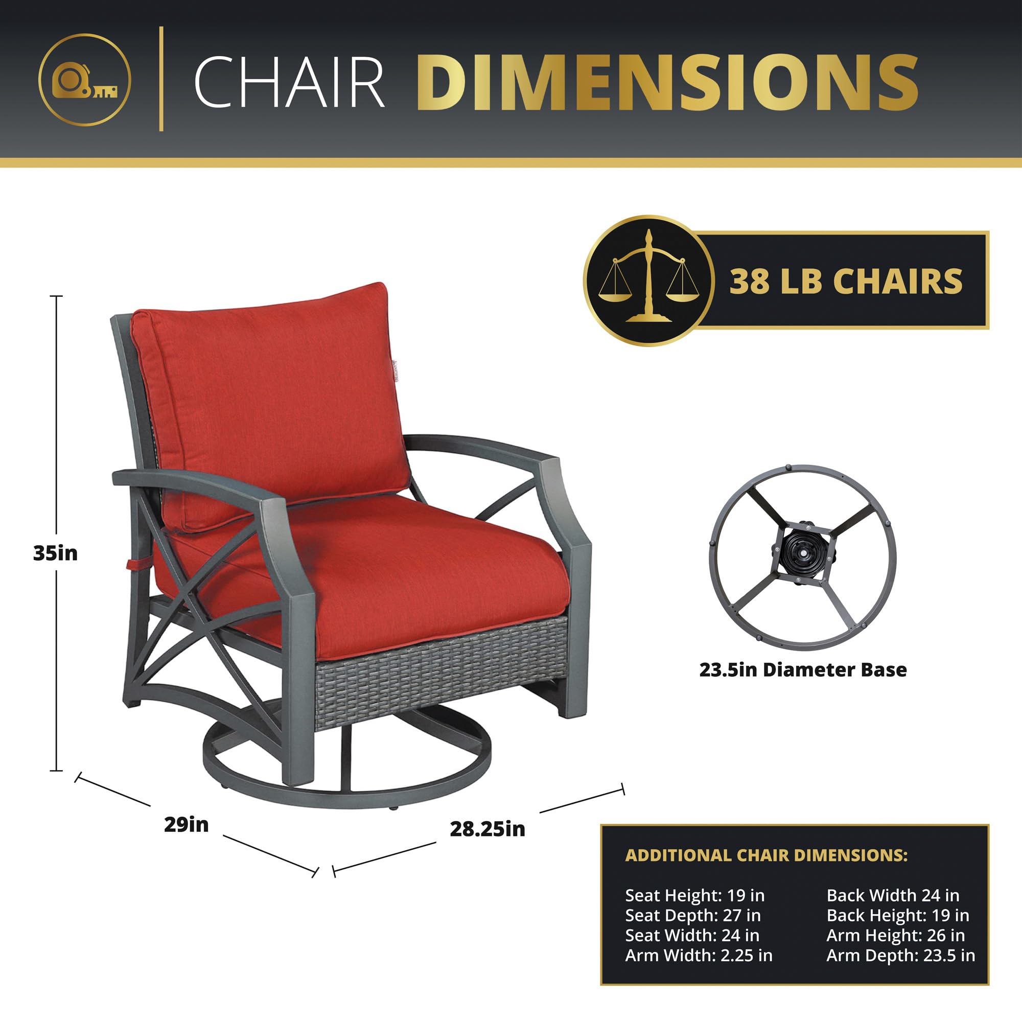 Kinger Home Novi 5-Piece Outdoor Patio Furniture Set with 52-Inch Propane Fire Pit Table - CSA Certified, 50,000 BTU, Swivel Chairs, Aluminum Frame, Includes Fire Glass & Wind Guard