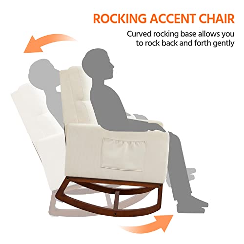 Yaheetech Rocking Chair Nursery,Glider Chair Modern Accent Chair with Side Pocket Living Room High Back Armchair for Living Room Lounge, Beige