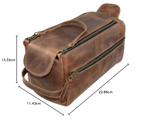 Hide & Drink, Toiletry Bag w/Handles, Hygiene Organizer, Travel Dopp, Razor Case, Bathroom, Shaving, Cosmetic Storage, Travel & Grooming Essentials, Full Grain Leather, Handmade, Bourbon Brown