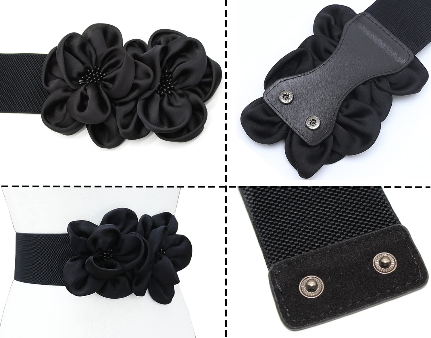 ALAIX Women's Wide Belt Stretchy Chunky Waist Belt Dress Belts Big Flower Cinch Belts Elastic Belts for Women