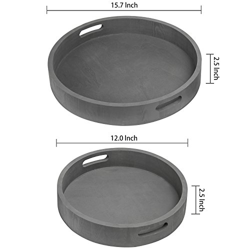 MyGift Rustic Charcoal Gray Wood Round Decorative Trays, 16 and 12 Inch Nesting Serving Trays, Set of 2