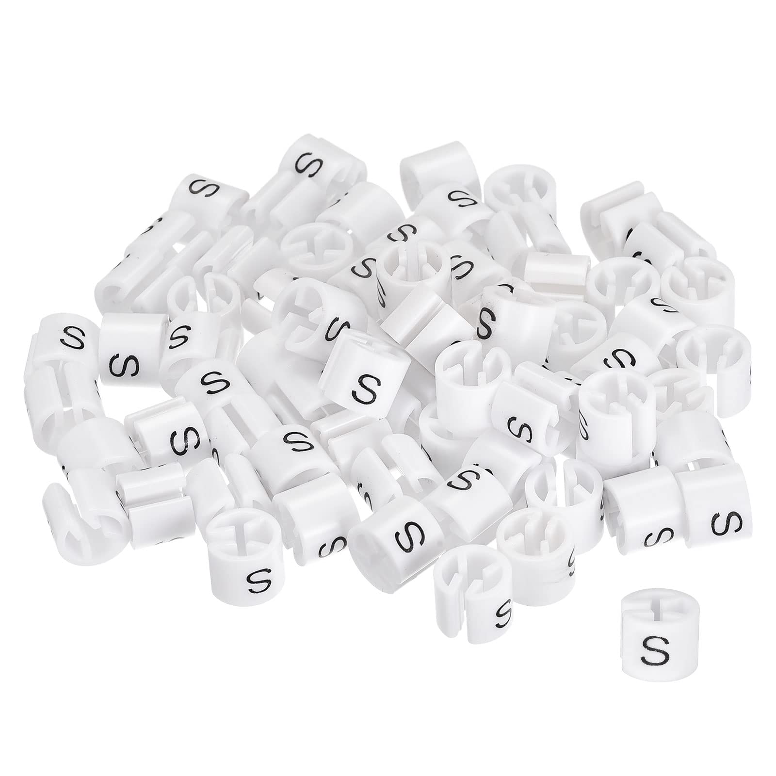 MECCANIXITY Clothes Hanger Marker S Size Tag Fit 3.5mm Rod White for Garment Clothing Color Coding, Pack of 100