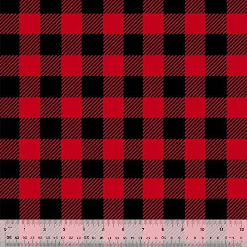Buffalo Plaid Red & Black Anti-Pill No-Sew Throw Fleece Fabric Kit (50x60)