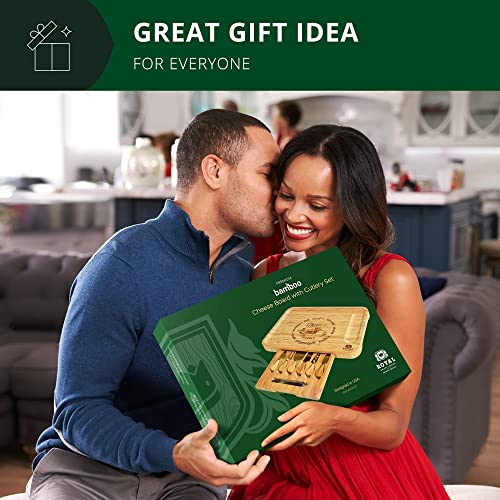 ROYAL CRAFT WOOD Extra Large Cheese Board - Bamboo Cheese Board and Knife Set - Bread & Butter Plates, Charcuterie Platter & Serving Tray, Wedding Gifts (17.5" x 13")