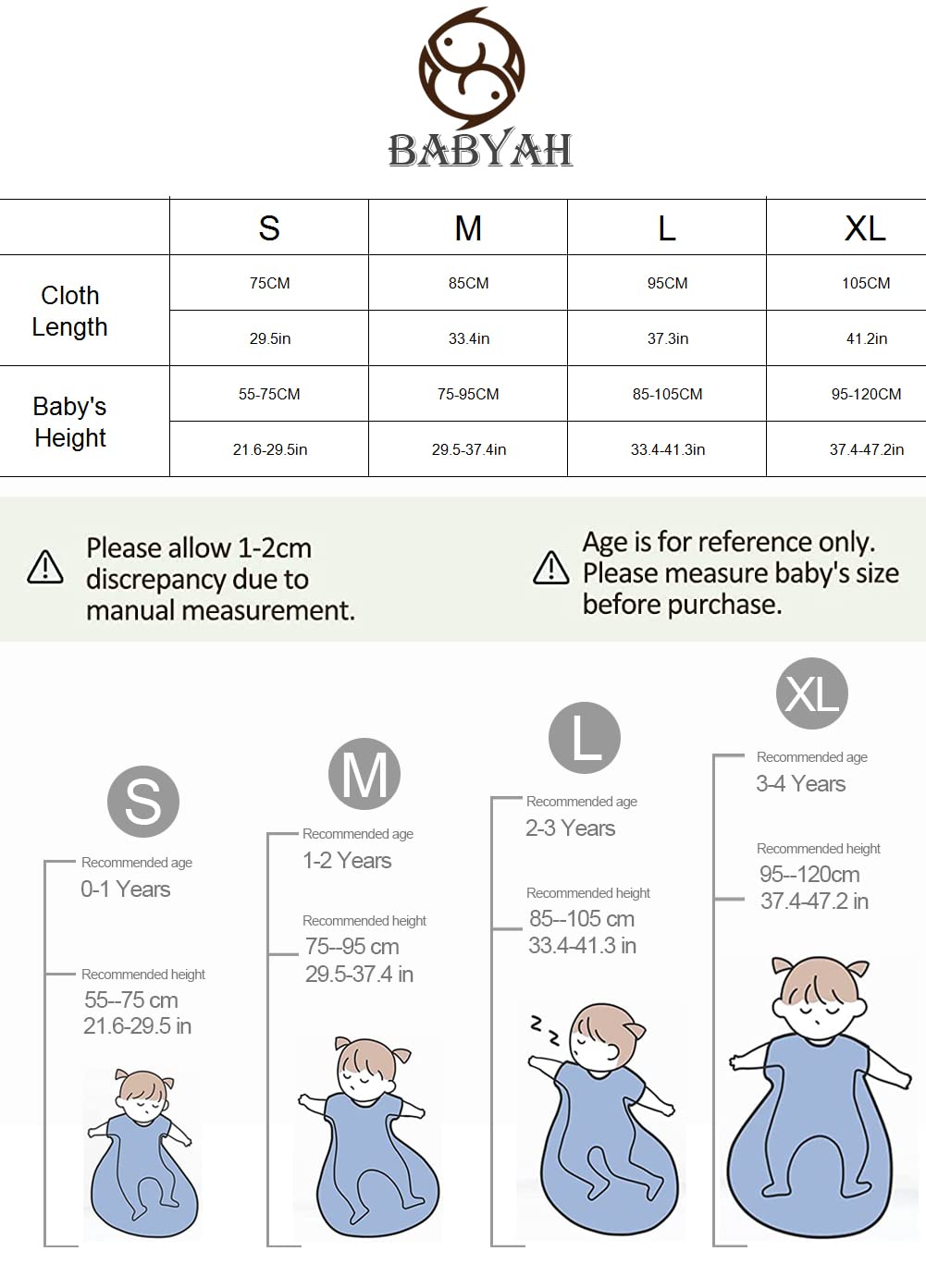 Babyah Kids Wearable Blanket Toddlers Baby Sleeping Bag Sleeves Detachable