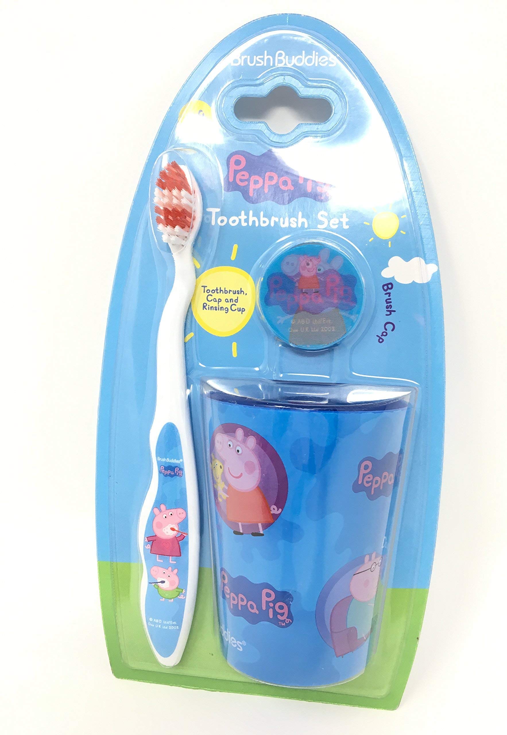 Party Favor 3pcs Peppa Pig Toothbrush Cap & Rinsing Cup Set, Blue