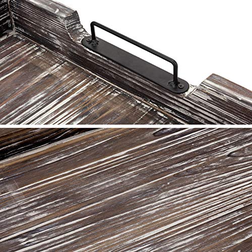 MyGift Torched Wood Large Serving Tray with Handles, 20 x 14 Ottoman Tray, Breakfast, Coffee Server Tray
