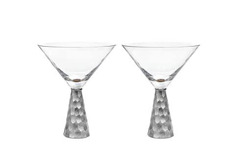 American Atelier Daphne Martini Glasses | Set of 2 | Hammered Metal Design | 9-Ounce Capacity | Elegant Cocktail Barware for Martini or Cosmopolitan (Silver)