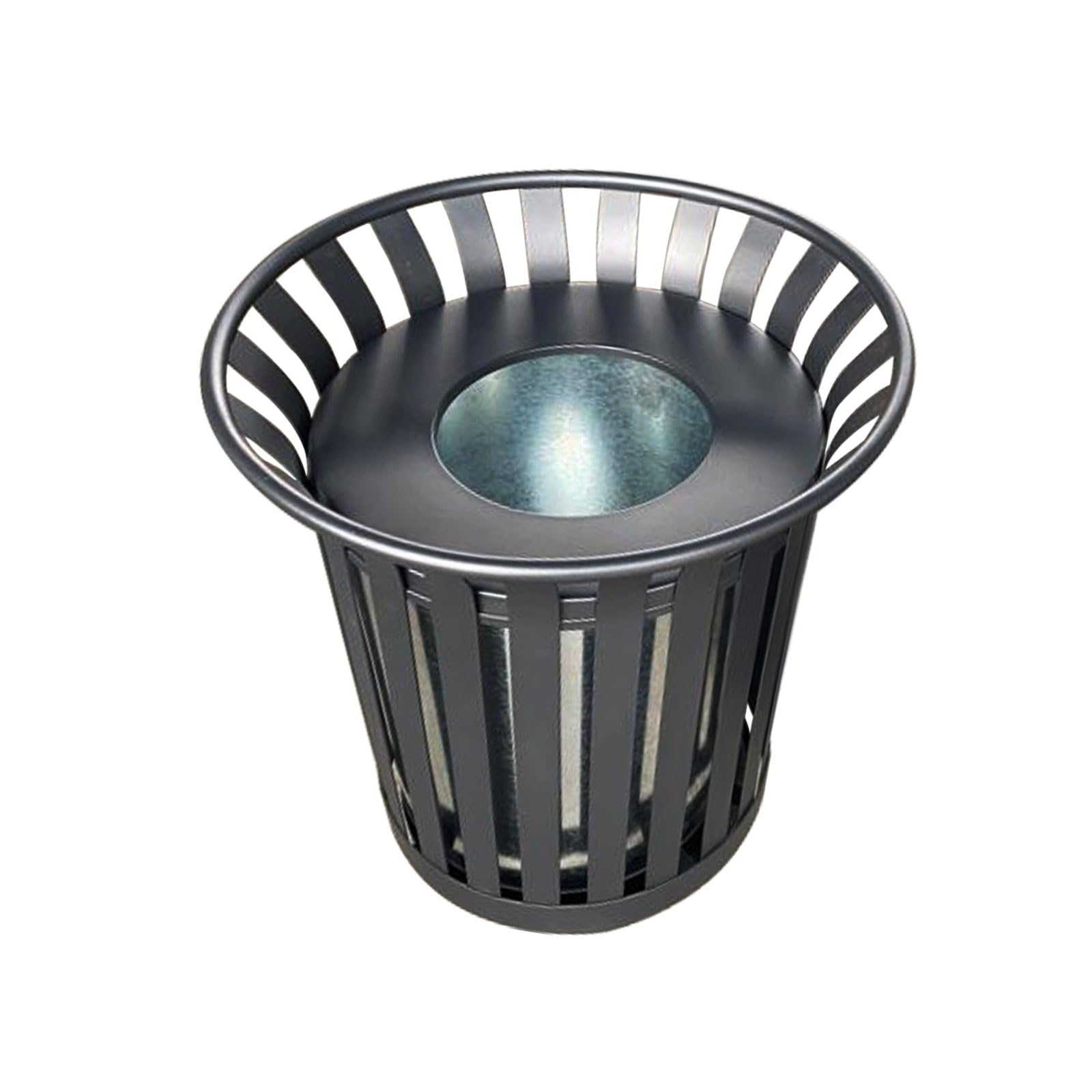 Anxeit Outdoor Metal Slatted Trash Receptacle,Waste Receptacle,Commercial Trash Cans,Zone Round Garbage Bin,Square Hotel Street Patio Indoor Metal Stan (Large - Black)