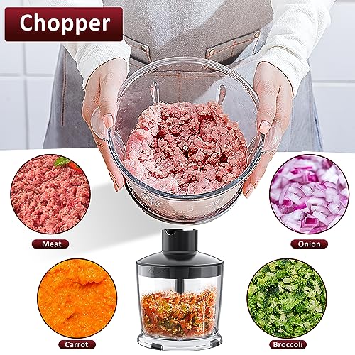 BEEWEEL Immersion Blender - 800 Watts Scratch Resistant Hand Blender, 15 Variable Speeds & Turbo Hand Mixer, 4-in-1 Heavy Duty Copper Motor Handheld Blender with Egg Whisk,Chopper and Coffee Grinder