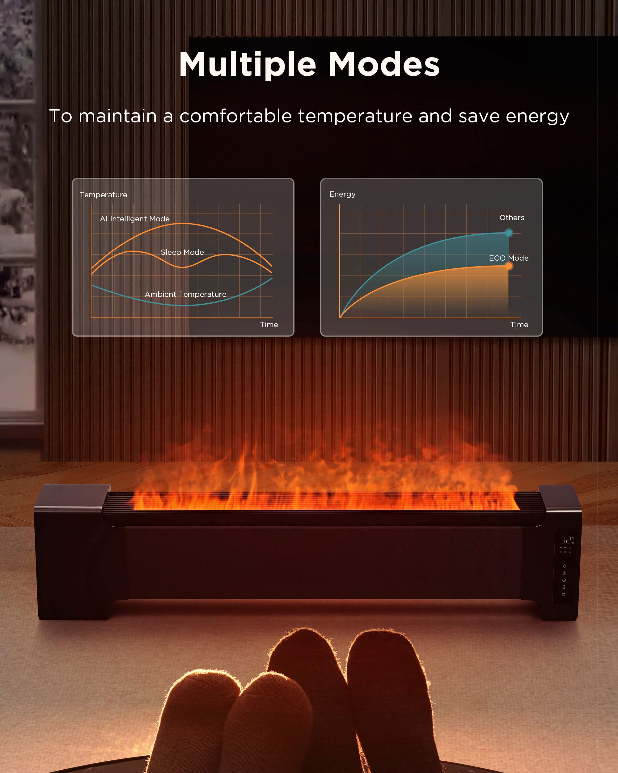 AIRMATE Electric Fireplace Heater 45"& Humidifier 2in1 with Remote, Silent 35dB Linear Fireplace Realistic Flame, Thin Indoor Fireplace Electric for the Living Room, 1200w LED Touch Control, 24H Timer