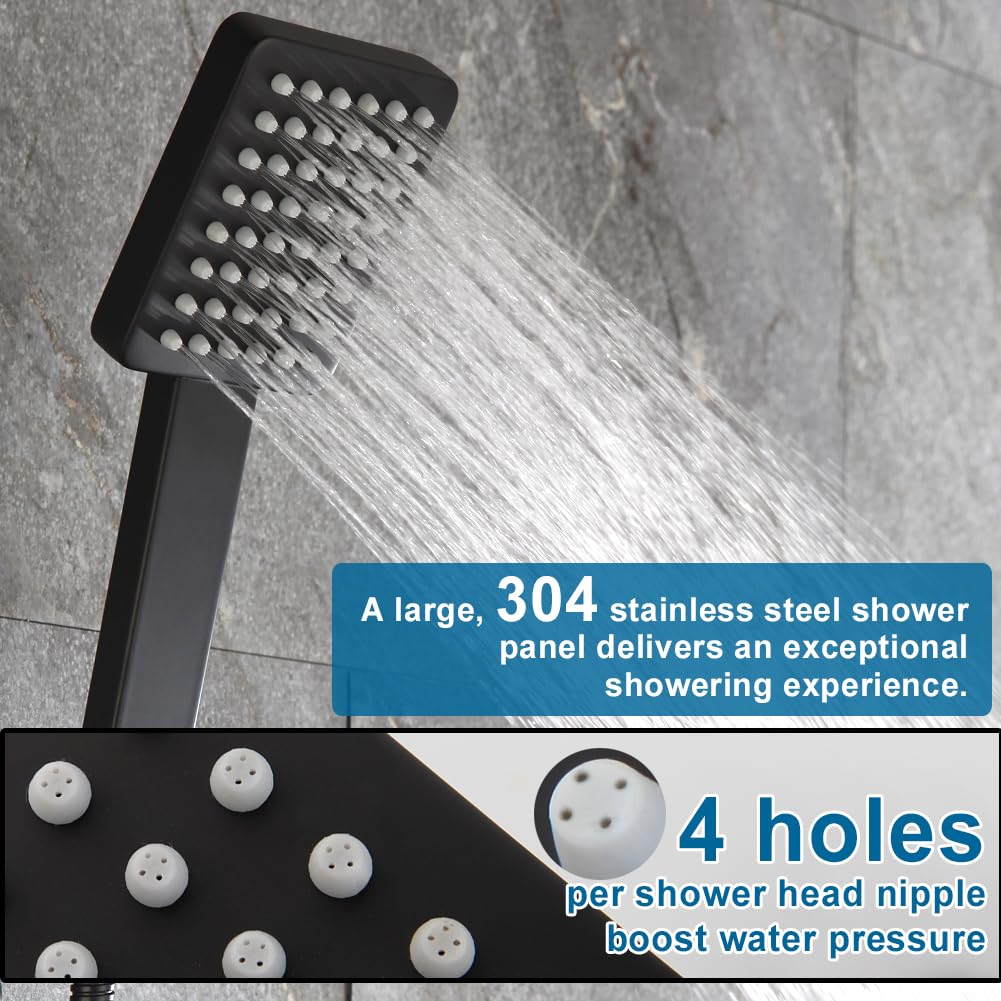POP SANITARYWARE Matte Black Shower Faucet Set Complete Bathroom Rainfall 10 Inch Shower Head System with Handhled Single Handle Shower Trim Kit with Valve