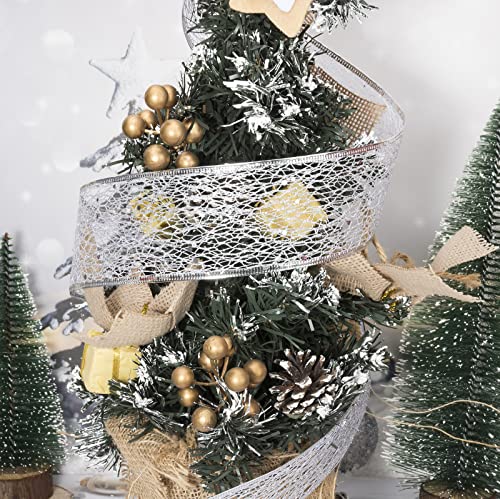 YASEO Silver Sparkling Glitter Mesh Ribbon, Christmas Wired Edge Ribbon for Home Decor and Xmas Tree, 2.5 Inches x 10 Yards