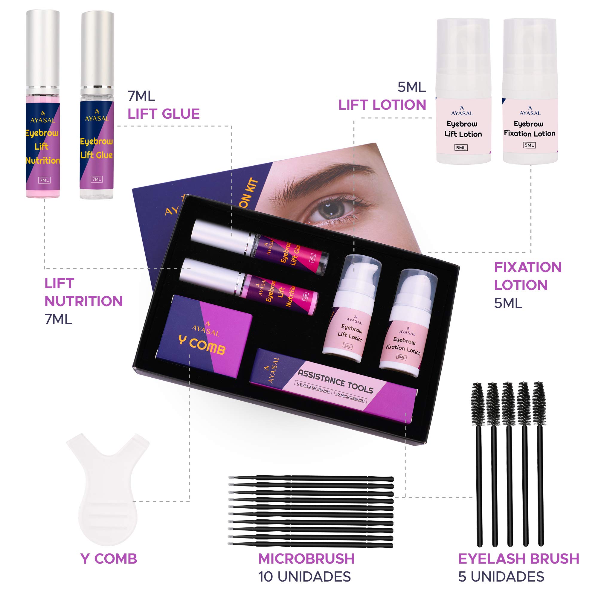 AYASAL Eyebrow Lamination Kit, At-Home Brow Lamination Kit Professional Results, DIY Eyebrow Lift Kit, Eye Brow Lamination Kit for Instant Brow Lamination, Fuller, Thicker Brows for 6 weeks