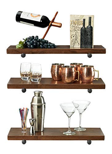 Mark One Home Goods 3 Tier Wood Shelves with Black Pipe Brackets (Dark Walnut, 3 Tier)