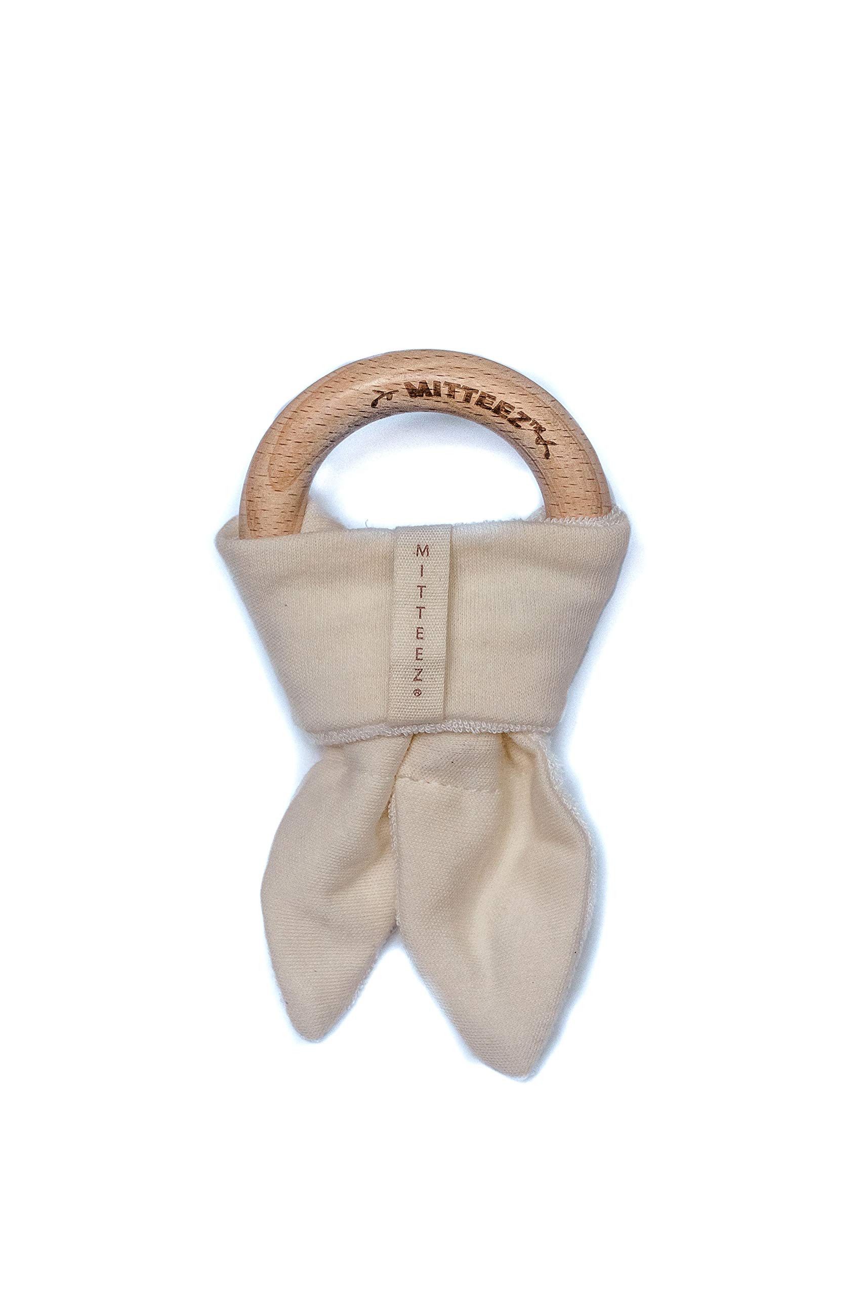 MITTEEZ Wood Baby Organic Wooden Teether with Absorbent Cloth (Natural)