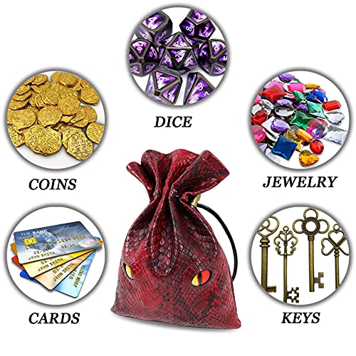 Dice Bag Can Hold 6 Dice Sets, Glow in The Dark Eyes Large Dragon D and D Dice Storage Bag for DND Board Games, Red Fiery Dragon Leather Coin Pouch for Fantasy RPG Games Accessories, Drawstring Pouch
