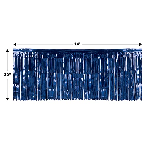 Beistle 1-Ply Metallic Plastic Foil Fringe Table Skirt Parade Floats, Mardi Gras Party, Birthday Decorations, Baby Shower Celebration, Wedding Reception, 30" x 14', Navy