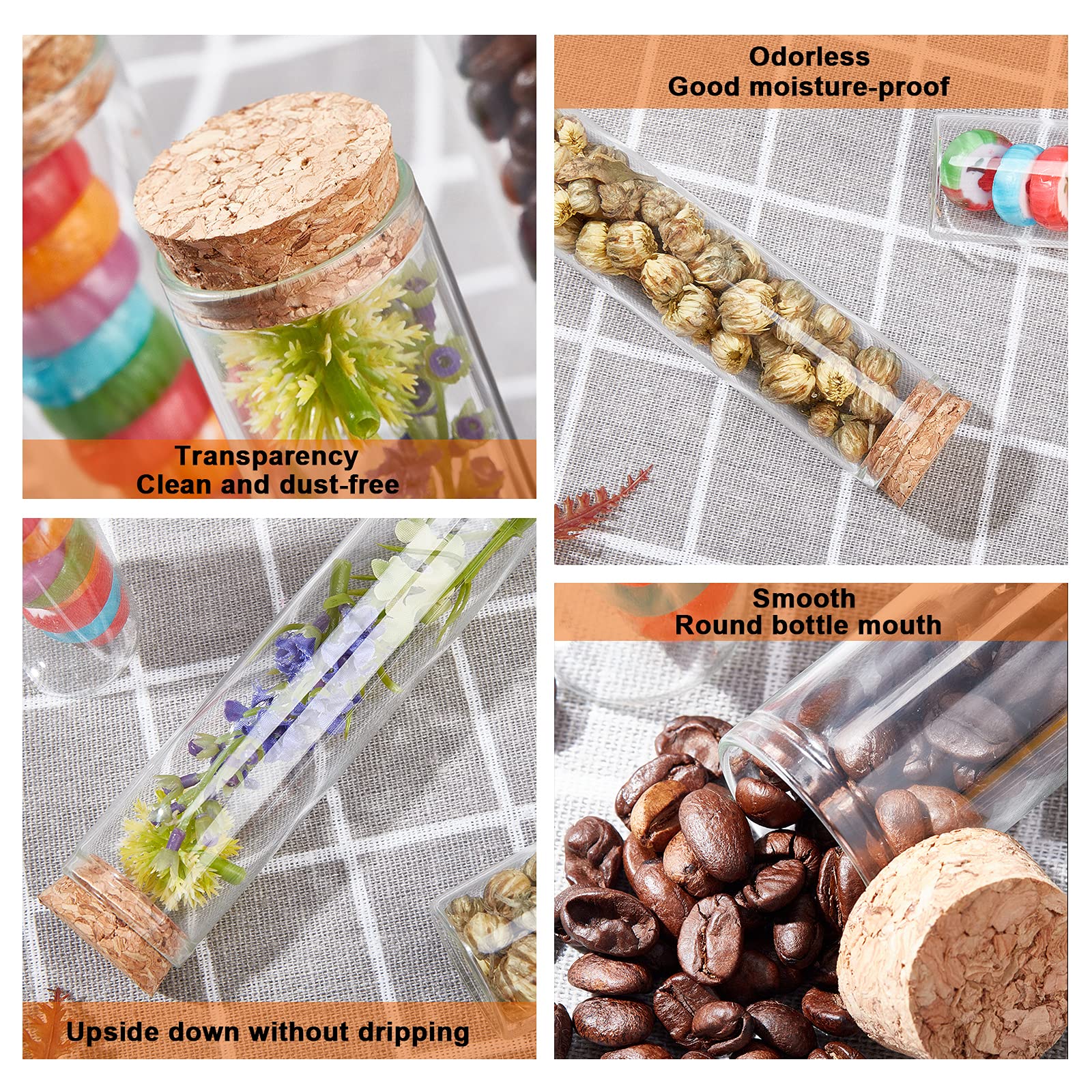 BENECREAT 10 Pack 80ml Flat Glass Test Tube with Cork Stopper Clear Mini Glass Bottles Jars for Lab, Wedding Party Favors, Candy, Spices, Beads