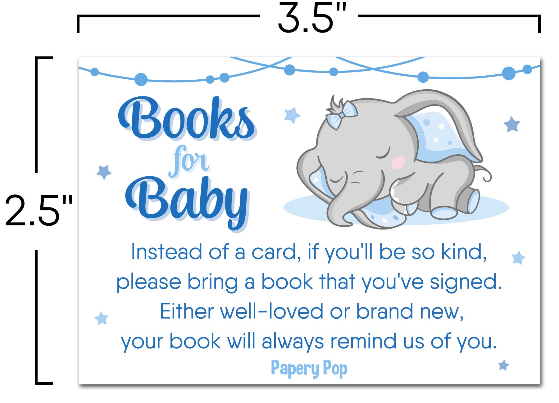 50 Books for Baby Shower Request Cards for Boy (50 Pack) - Elephant - Bring a Book Instead of a Card - Baby Shower Invitations Inserts Supplies