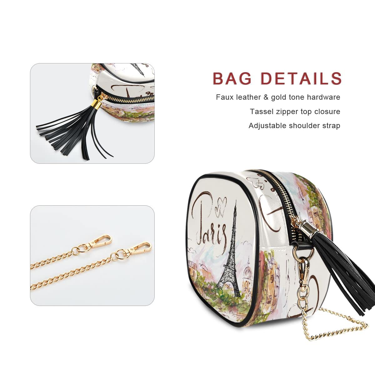 ALAZA Watercolor Paris Eiffel Tower PU Leather Small Women Crossbody Shoulder Bag Purse Wallet with Adjustable Chain Strap