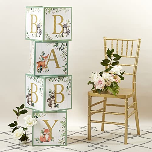 Kate Aspen (Set of 4) Woodland, 4 Count (Pack of 1), Baby Boxes with Letters For Baby Shower Decoration