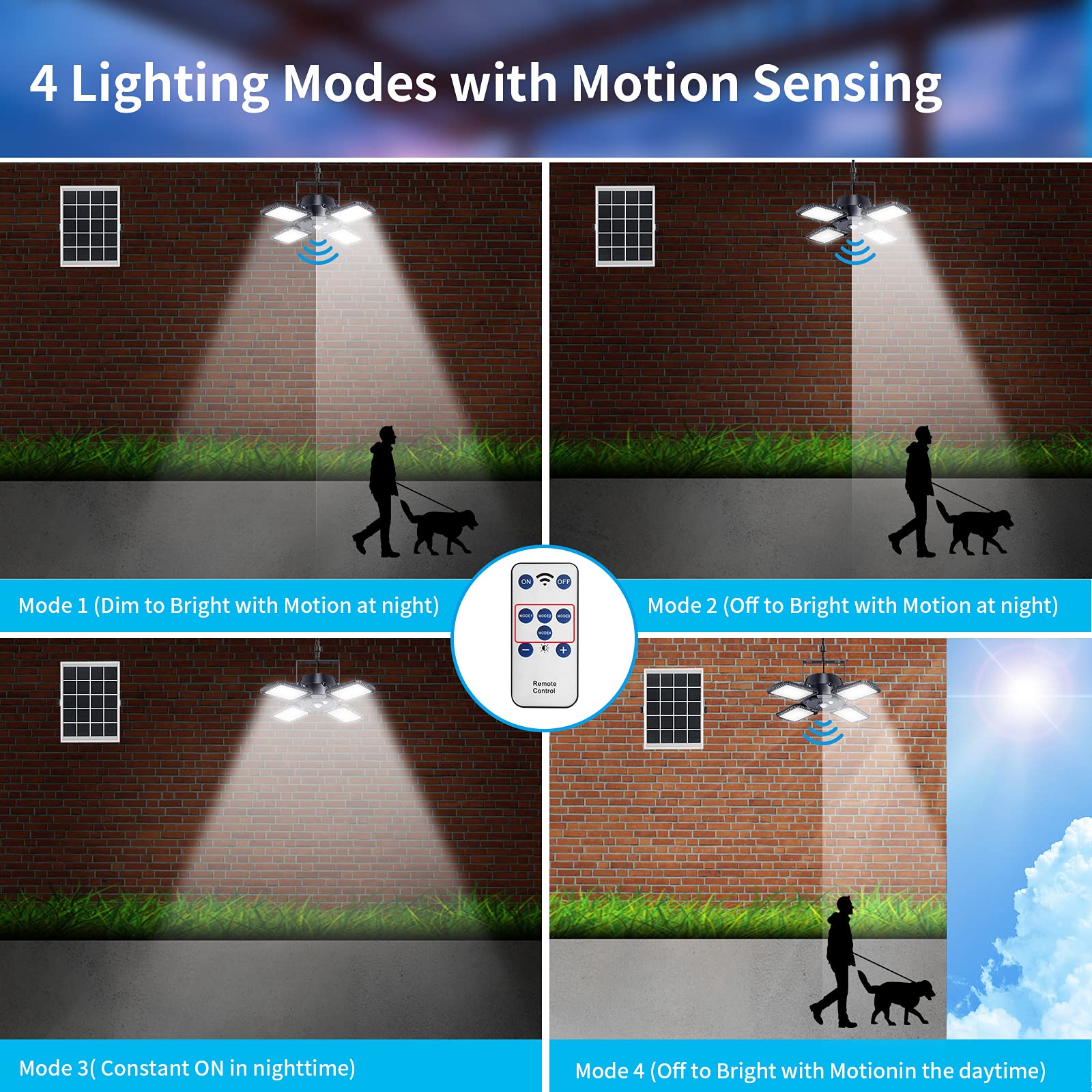 Aqonsie Solar Pendant Lights Outdoor Indoor, 1000LM Dual Head, 120° Adjustable Solar Motion Sensor Light with Remote & 4 Lighting Modes for Shed Gazebo Home Barn Chicken Coop Patio
